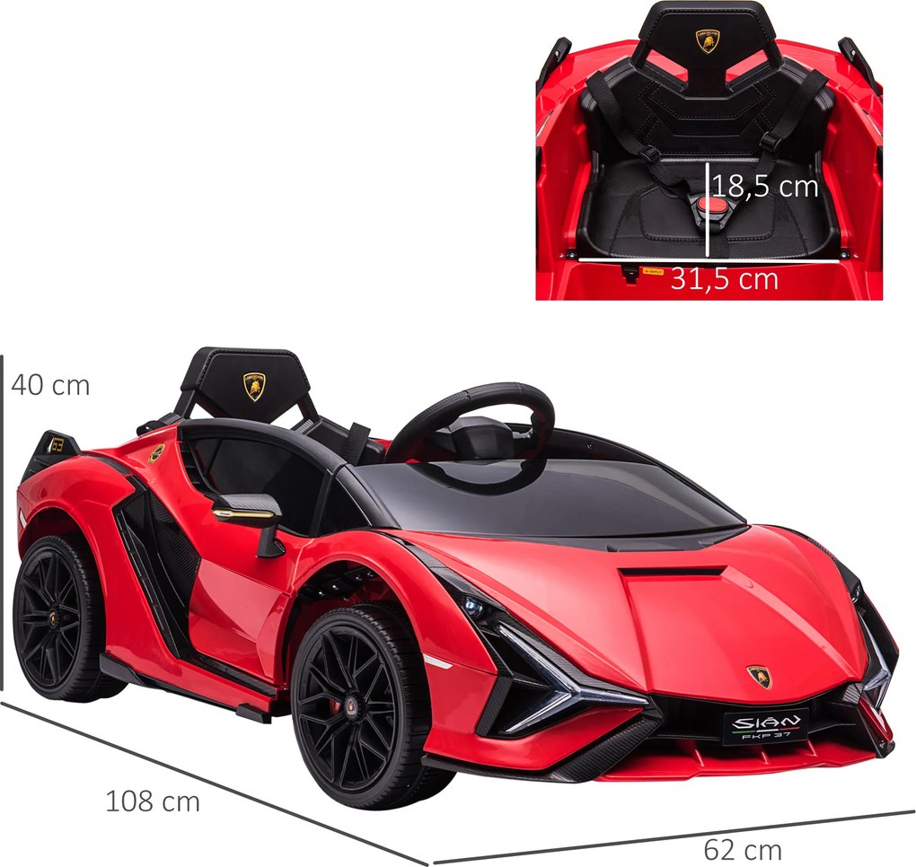 HOMCOM dětské auto 12V 2 jízdní režimy Lamborghini SIAN SUV auto na hraní elektrické auto s dálkovým ovládáním hudba (MP3/USB) světlo 37-60 měsíců ko…