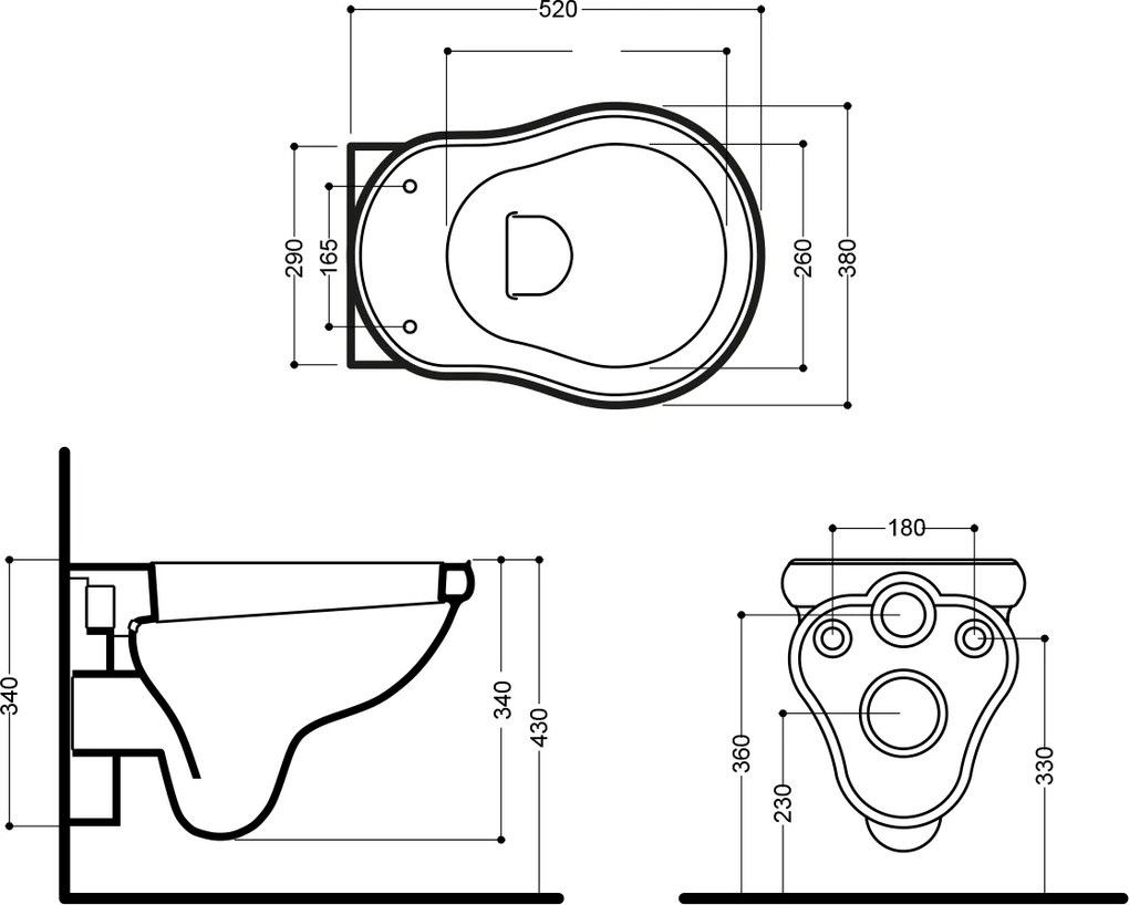 Kerasan Retro závěsná wc mísa 38 x 52 cm keramika černá matná 101531