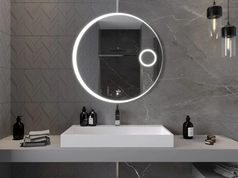 Mexen Ella, LED koupelnové zrcadlo s podsvícením a kosmetickým zrcátkem 90x90 cm, 6000K, ochrana proti zamlžování, 9811-090-090-611-00