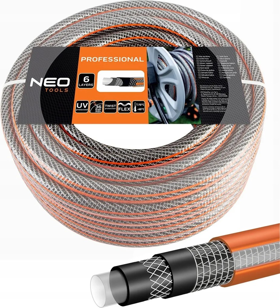 Neo Professional Zahradní Hadice 1/2'' 50 M 6-VRSTVÁ Uv 36 Bar 15-842