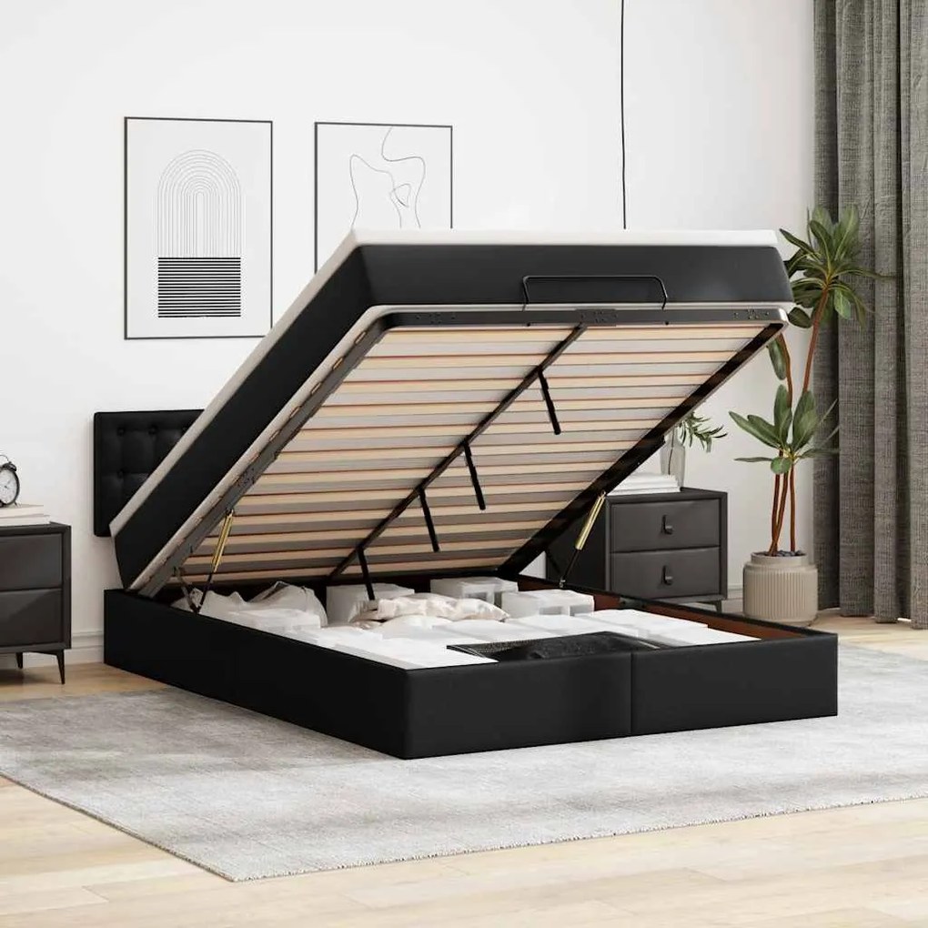 Osmanský postel s matracemi&LED černá 140 x 190 cm umělá kůže 3312152