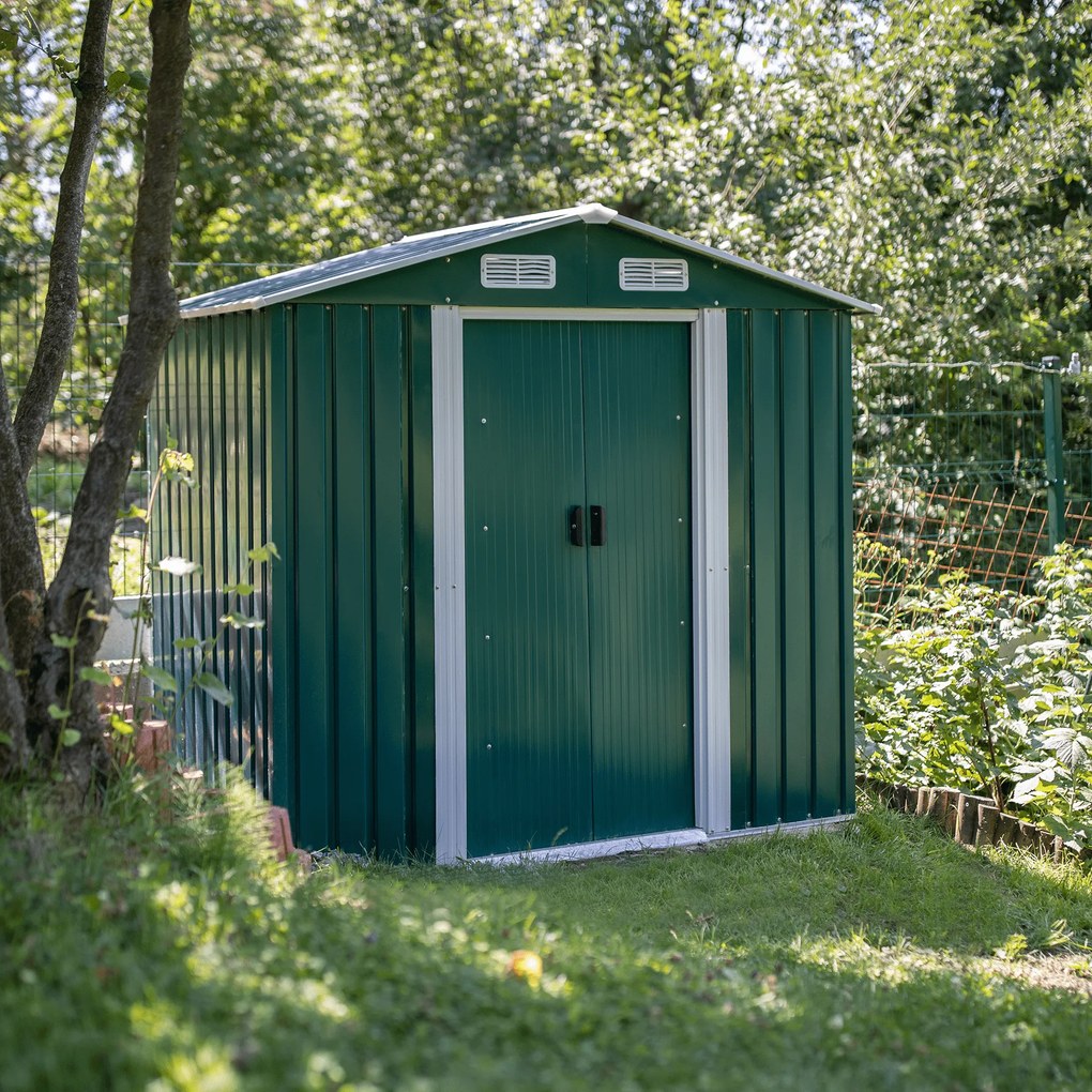 Plechový zahradní domek na nářadí, zelená / bílá, 2x1,3x1,8 m, HAMAL TYP 1
