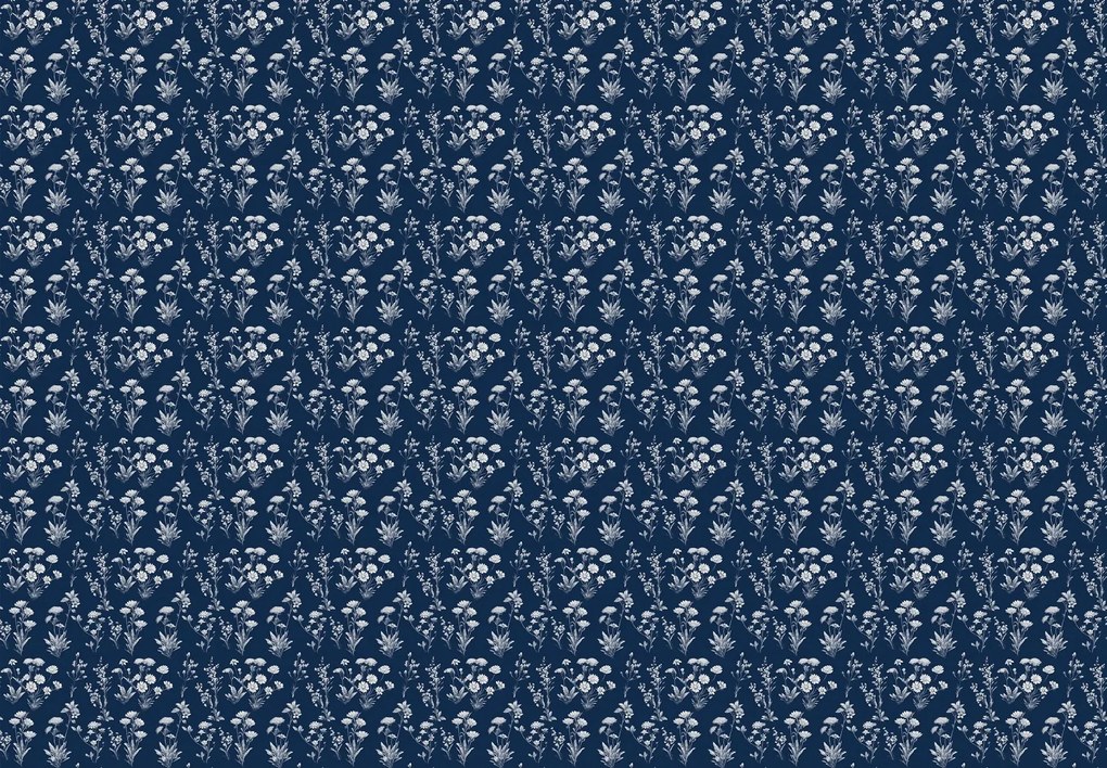 Fototapeta - Květinový vzor na modrém pozadí (245x170 cm)