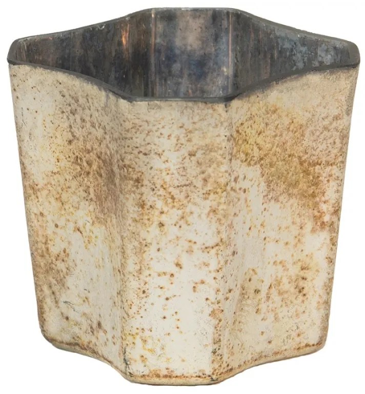 Skleněný svícen na čajovou svíčku s patinou – 9x8x8 cm