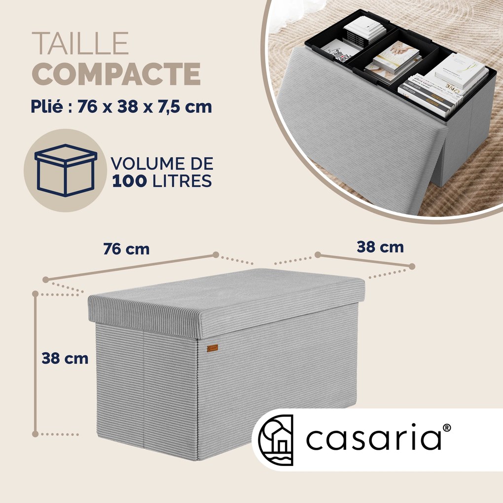 Lavice s úložným prostorem šedý manšestr 76x38x38cm MDF skládací