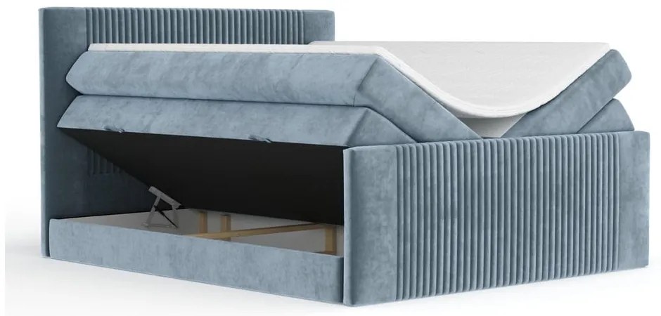 Modrá boxspring postel s úložným prostorem 140x200 cm Bergamo – Maison de Rêve