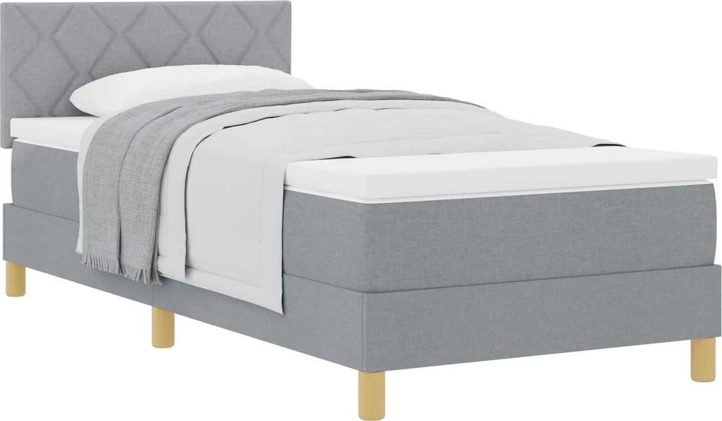 Postel s boxspringem s čelo Světle šedá 100 x 200 cm textil 3338972