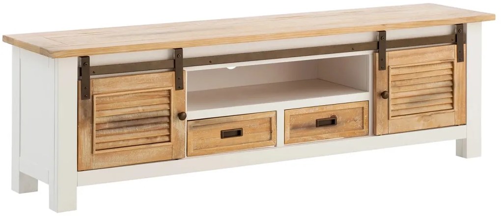 furniture-nabytek.cz - Masivní TV stolek Caprino z borovice a MDF, lakovaný, bílá/hnědá