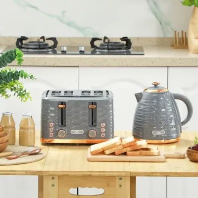 HOMCOM snídaňový set konvice a topinkovač 1,5 l konvice 4 plátky topinkovače 3000 W 7 stupňů propečení rozmrazování a ohřívání Šedá