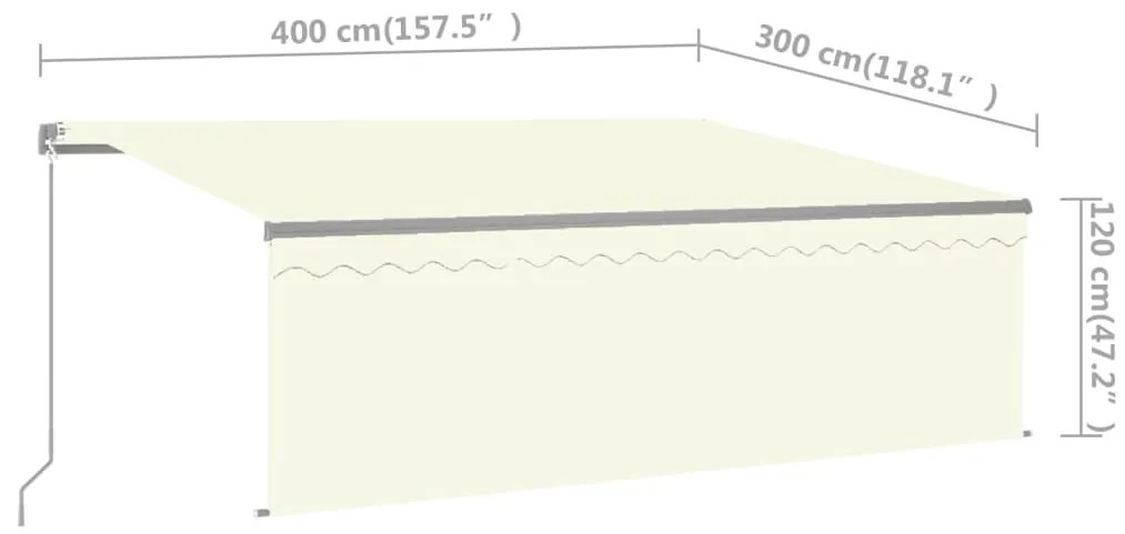 vidaXL Marketos Ručně zatahovací markýza s roletou a LED 4 x 3 m krémová
