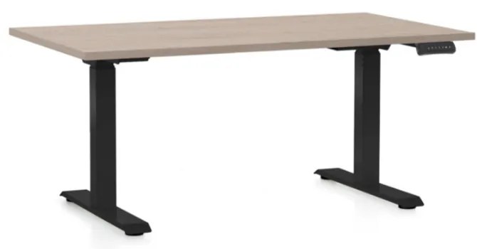 Výškově nastavitelný stůl OfficeTech D, 120 x 80 cm, černá podnož, dub