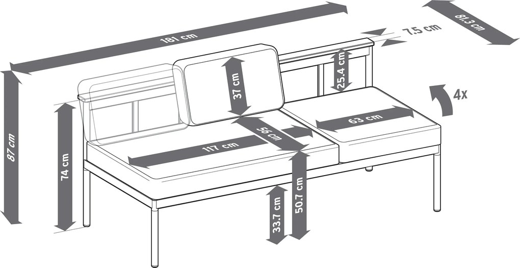 Tchibo - Zahradní lavice 2 v 1 – lehátko »Elin« - barva: černá