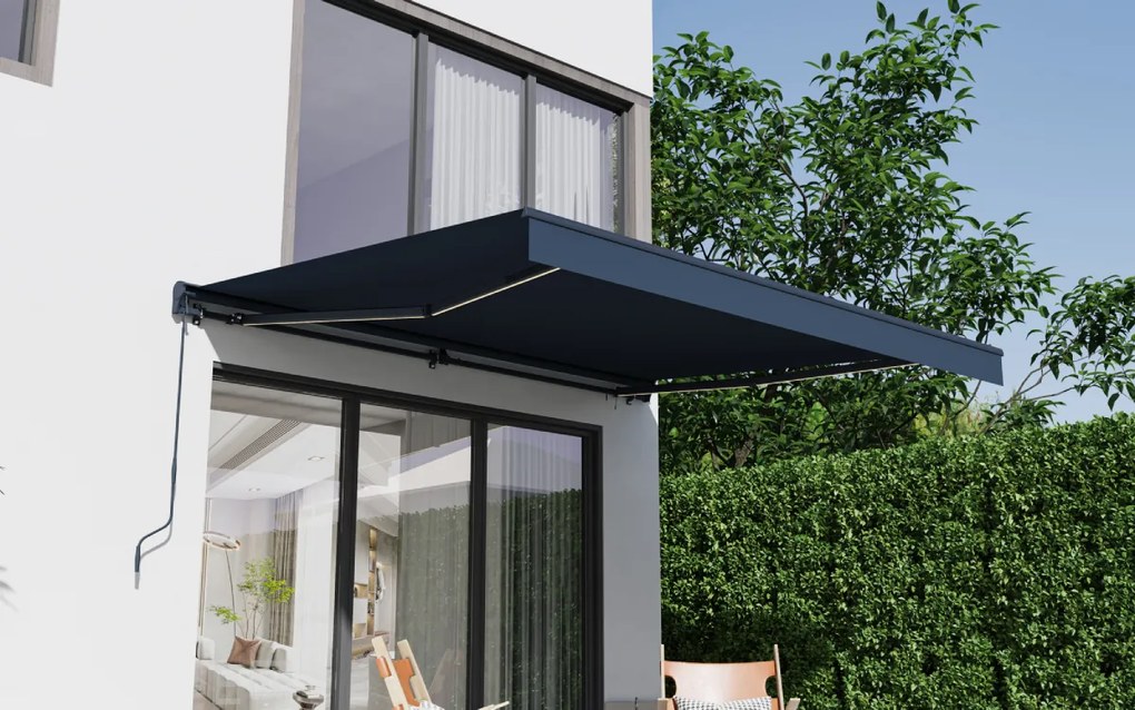 Elektrická markýza s LED osvětlením BestBerg BBSU-EL395CG / 395 x 300 cm / šedá