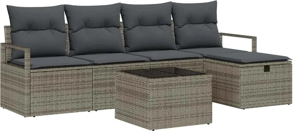 Set pohovek 6 ks 5-Počet míst Šedá polyratan 3359168