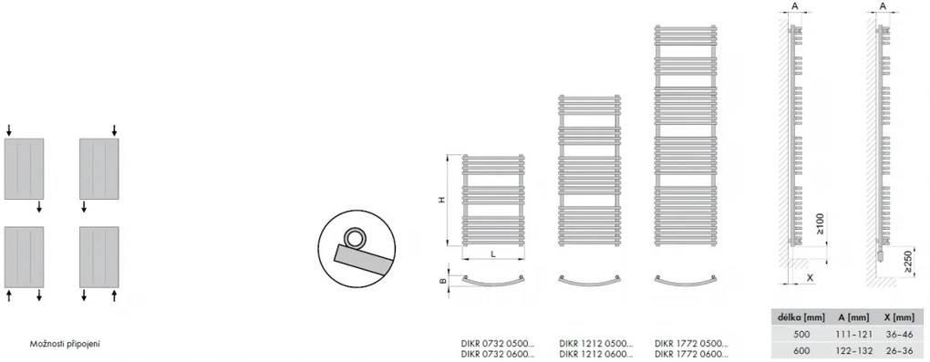 Isan Ikaria Radius 732 x 500 mm koupelnový radiátor bílý