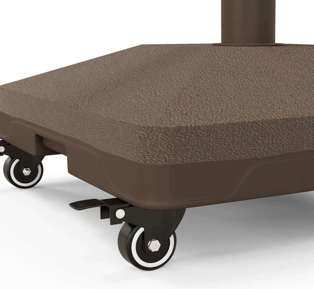 Hmotnostní základna slunečníku Outsunny čtvercová s 4 koly 45L x 45W x 39H cm HDPE Hnědá | Aosom