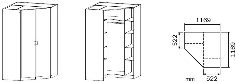 Rohová šatní skříň Bremen, bílá