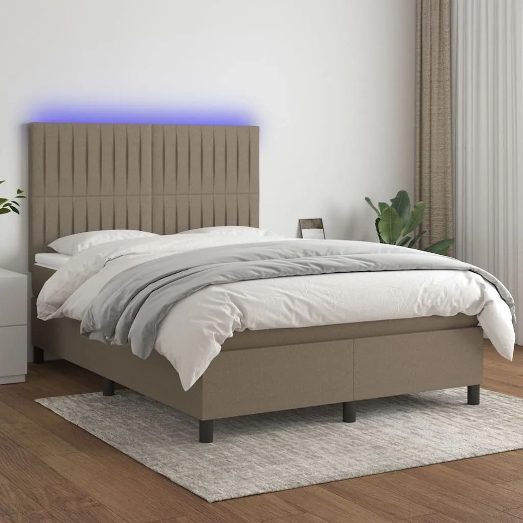 Box spring postel s matrací a LED taupe 140x190 cm textil