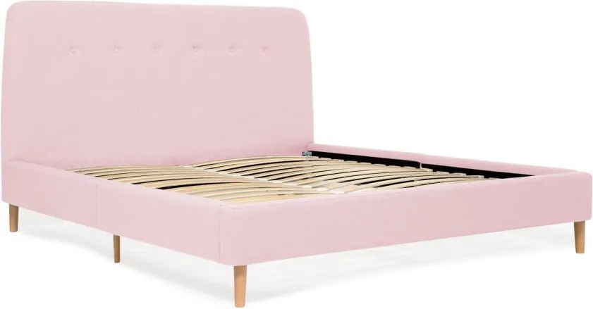 Pudrově růžová dvoulůžková postel s dřevěnými nohami Vivonita Mae King Size, 180 x 200 cm