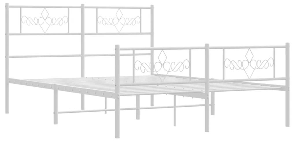 Kovový rám postele s hlavovým a nožním čelem bílý 135 x 190 cm - Default Title