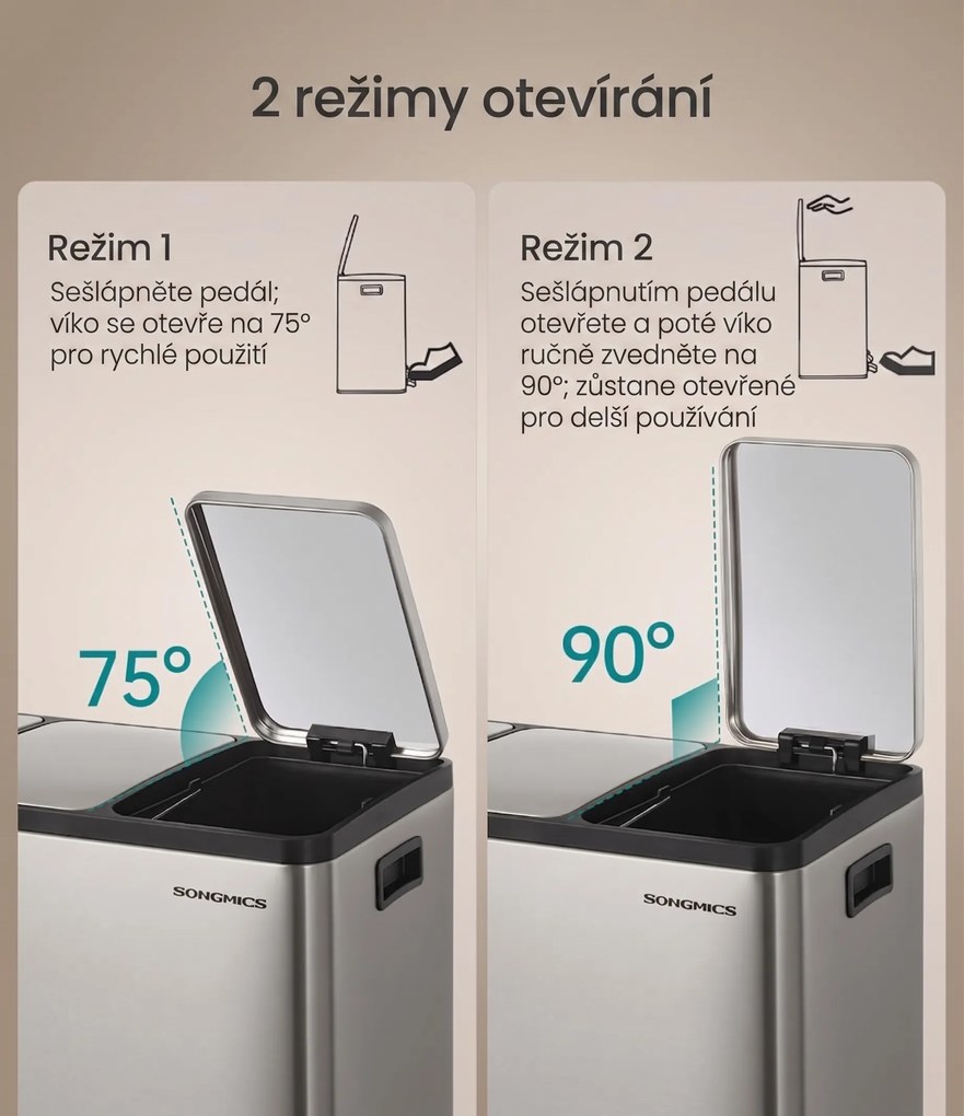 Odpadkový koš s víkem Jordan 3x18 L stříbrný