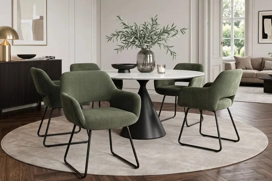 Designová jídelní židle Derrick zelený manšestr