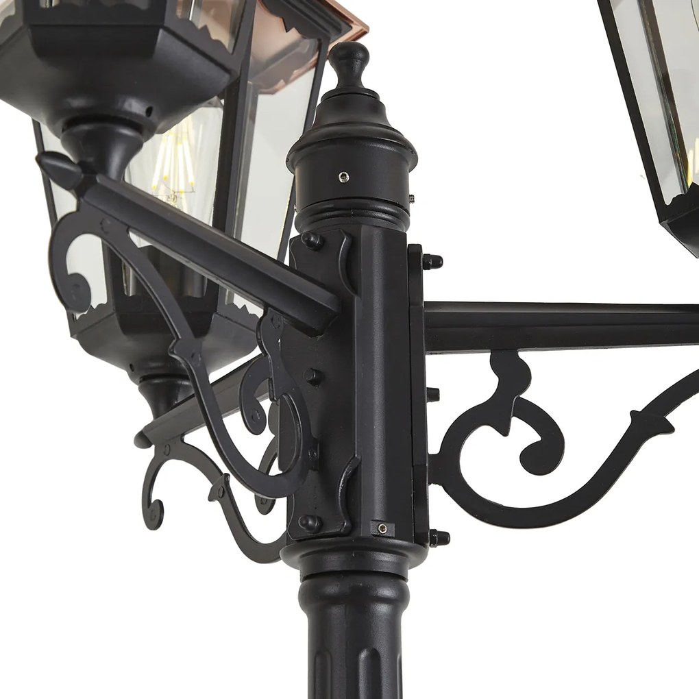 Klasická venkovní lucerna černá s mědí 220 cm 3-světla IP44 - Havana