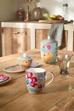 Pip Studio Blooming Tales hrnek XL 440 ml, khaki (Květinový XL hrnek)