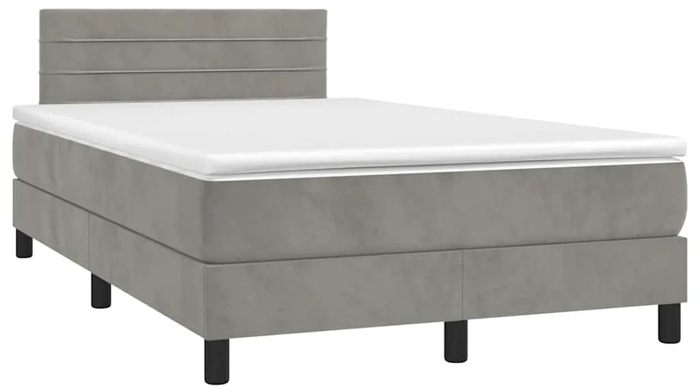 Box spring postel s matrací a LED světle šedá 120x190 cm samet 3270159