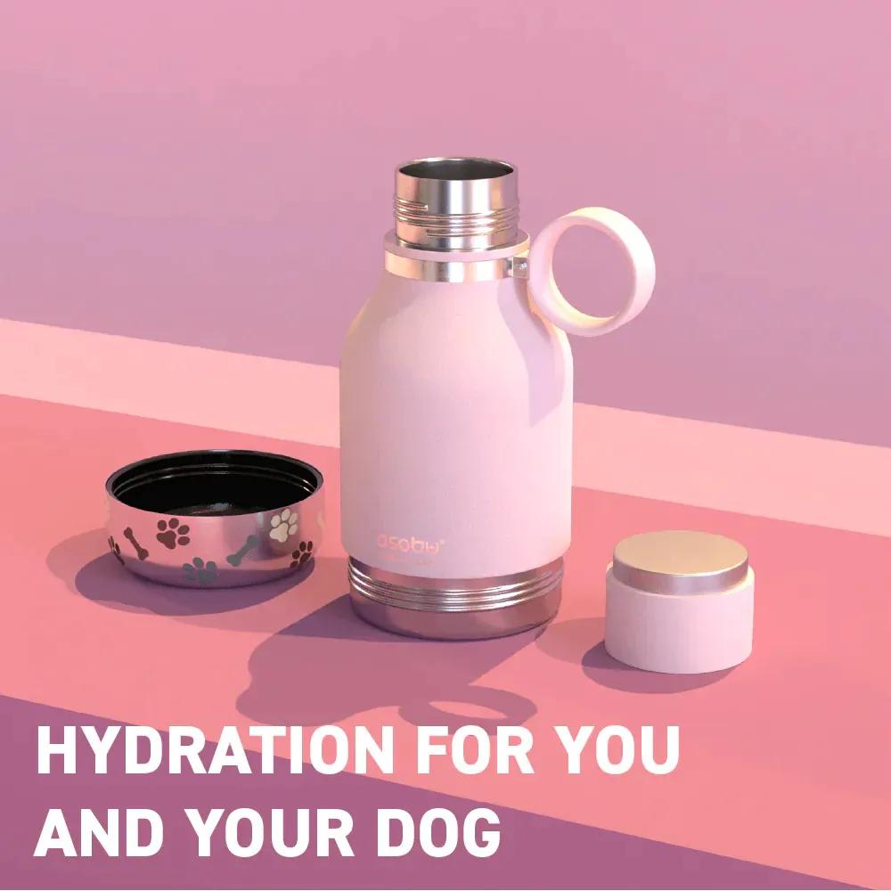 Nerezová termoska na vodu s psí miskou Asobu Růžová