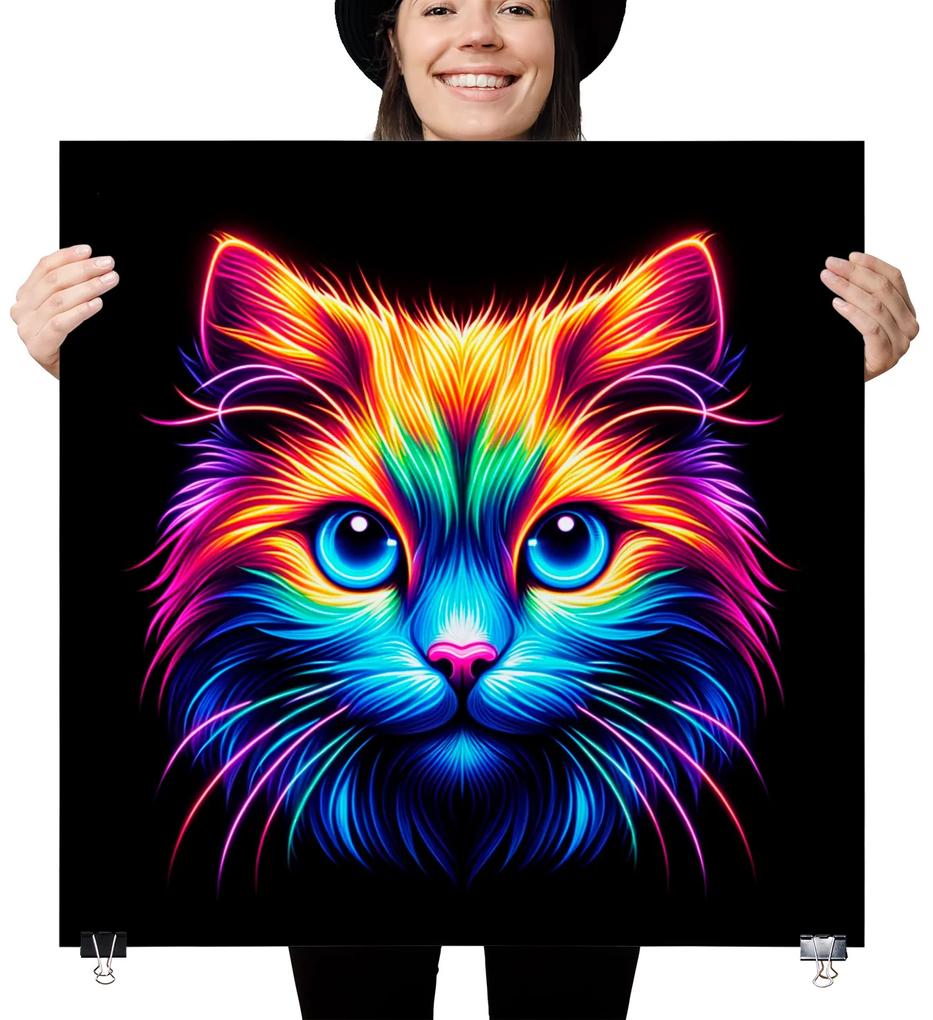Plakát - Barevná neonová kočka FeelHappy.cz Velikost plakátu: 100 x 100 cm