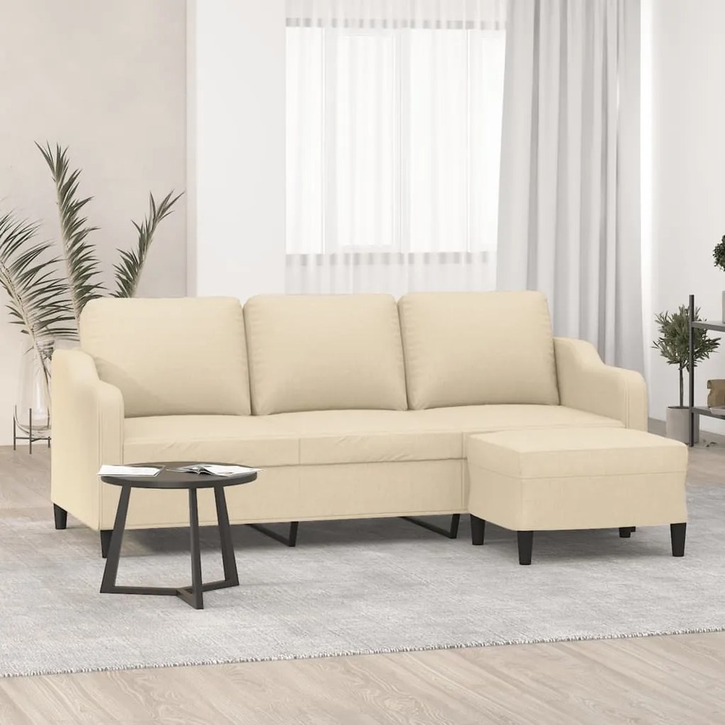 3místná pohovka s podnožkou krémová 180 cm textil 3201137