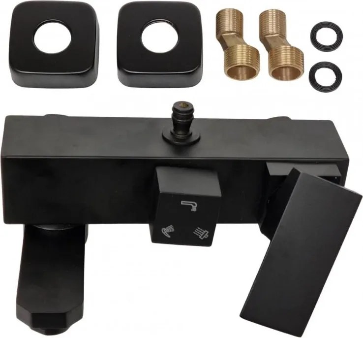 Erga Cube, sprchová baterie s vanovým výtokem a horním připojením sprchového sloupu, 150 mm, černá matná, ERG-YKA-BW.CB-BLK