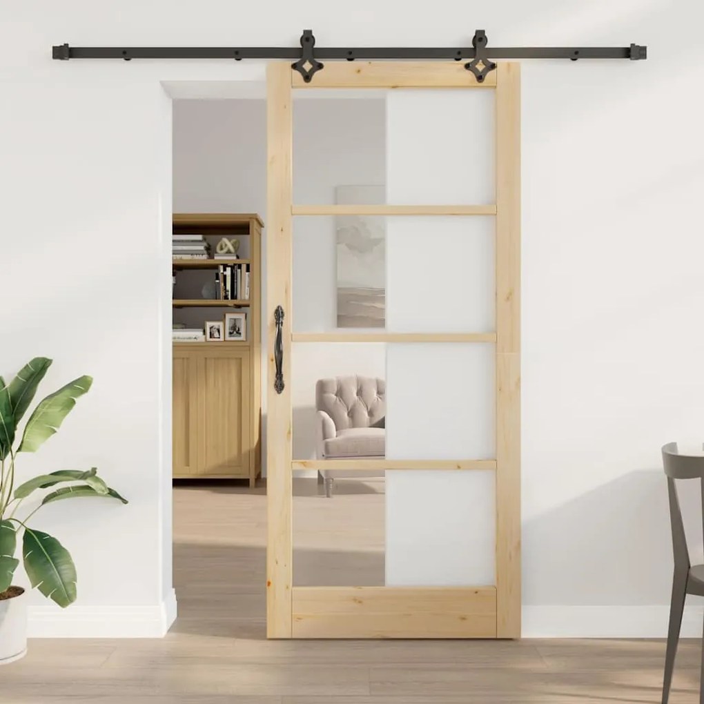 Posuvné dveře Přírodní 93 x 211 cm Masivní borové dřevo a sklo 3332317
