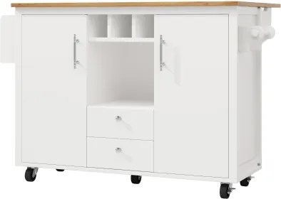 Aosom Kuchyňský ostrov s skládacím stolem, velkým úložným prostorem, regálem na víno, držáky na ručníky a koření, 137,9 x 45/73 x 92,2 cm, bílá
