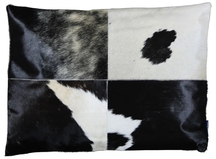 Bílo-černý kožený polštář s výrazným stehem Stitch Cow - 45*60*15 cm