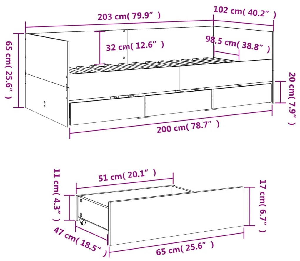 Válenda se zásuvkami kouřový dub 100 x 200 cm kompozitní dřevo - Default Title