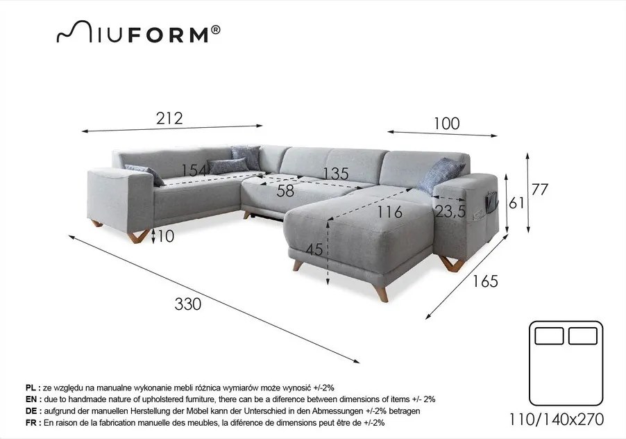 Antracitová rozkládací/s úložným prostorem rohová pohovka (levý roh/do "U") Classy Sophie – Miuform