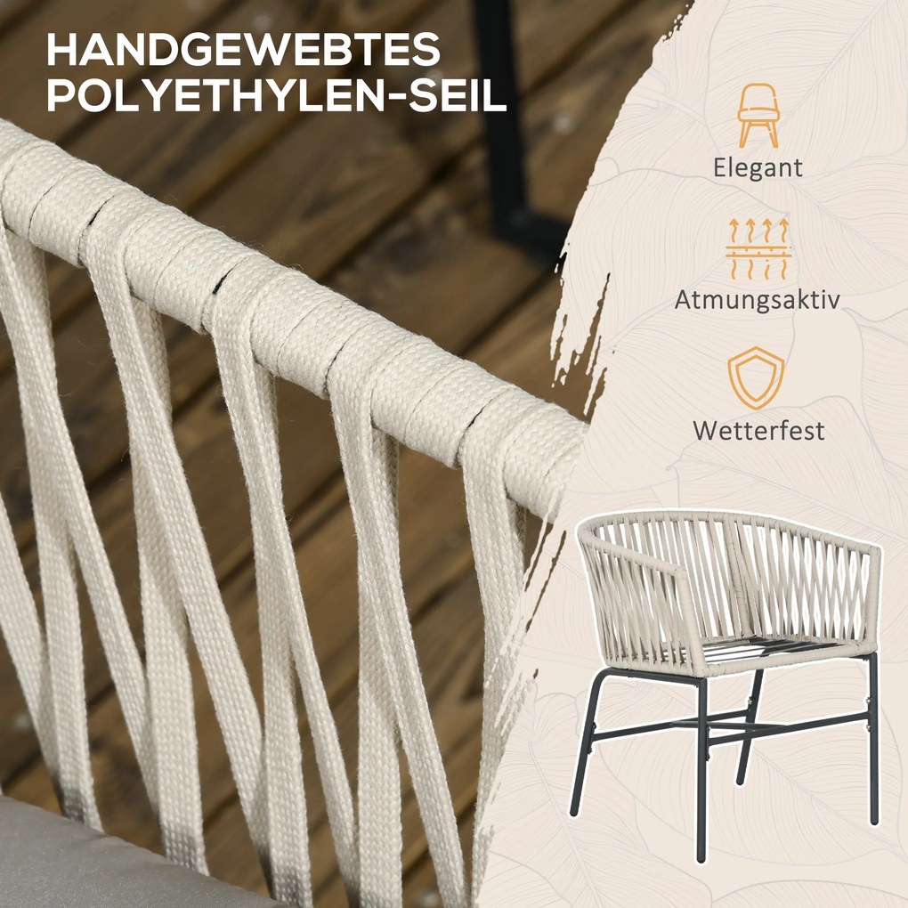 Sada 2 zahradních židlí Outsunny s polštáři v boho stylu, kovový rám, ideální na balkon a terasu, odolné proti povětrnostním vlivům a pohodlné