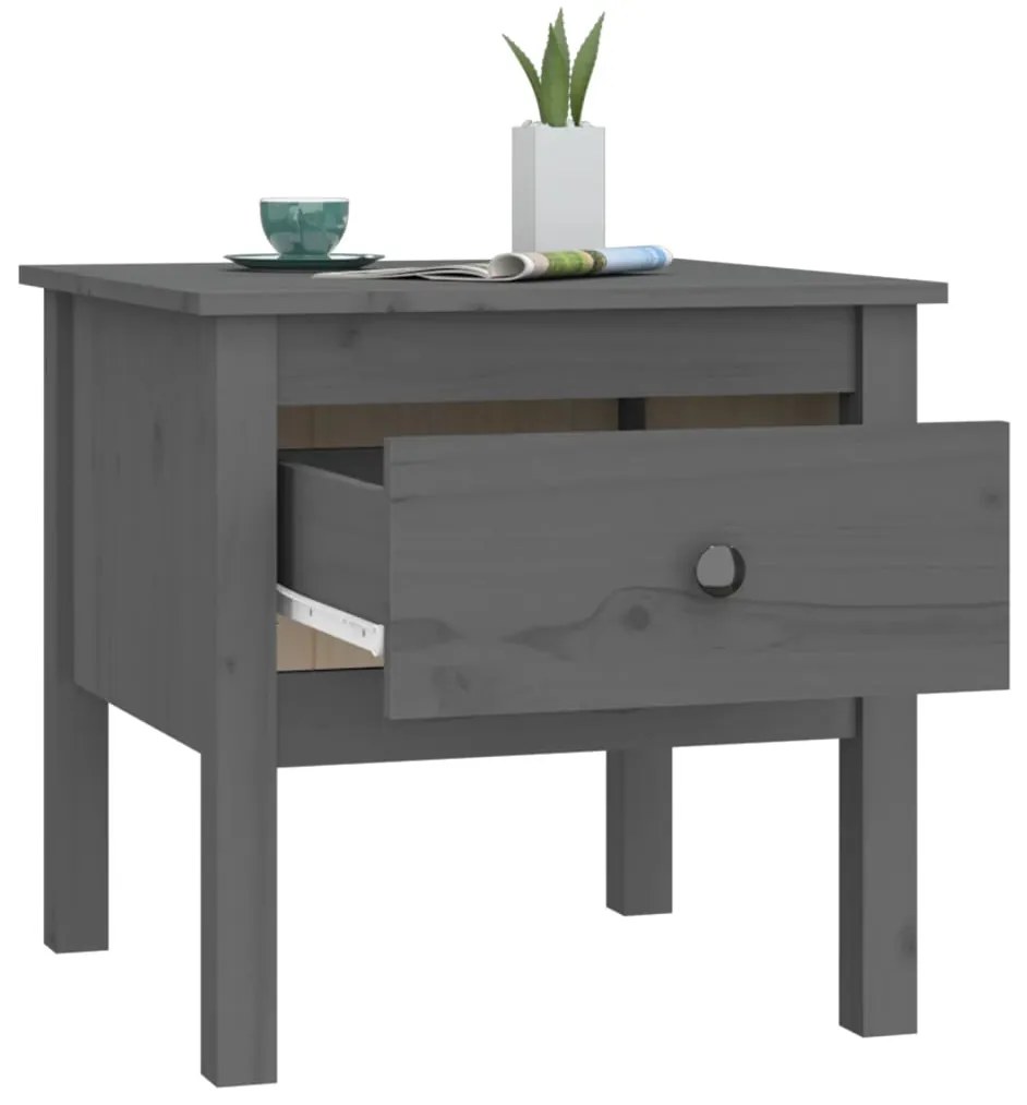 Odkládací stolek šedý 50 x 50 x 49 cm masivní borovice - Default Title