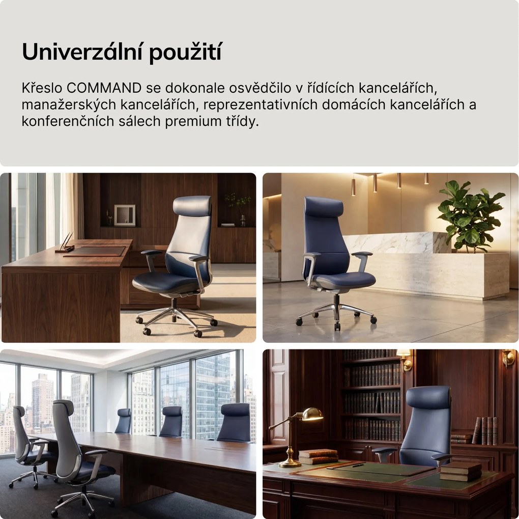 Kožené kancelářské kancelářské křeslo pro ředitele modré: COMMAND