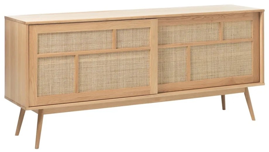 Nízká komoda v dekoru dubu s posuvnými dveřmi v přírodní barvě 180x80 cm Barrali – Unique Furniture