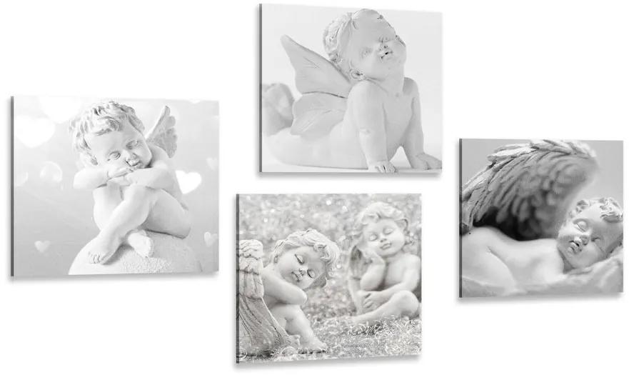Set obrazů harmonie andělů v černobílém provedení - 4x 40x40 cm