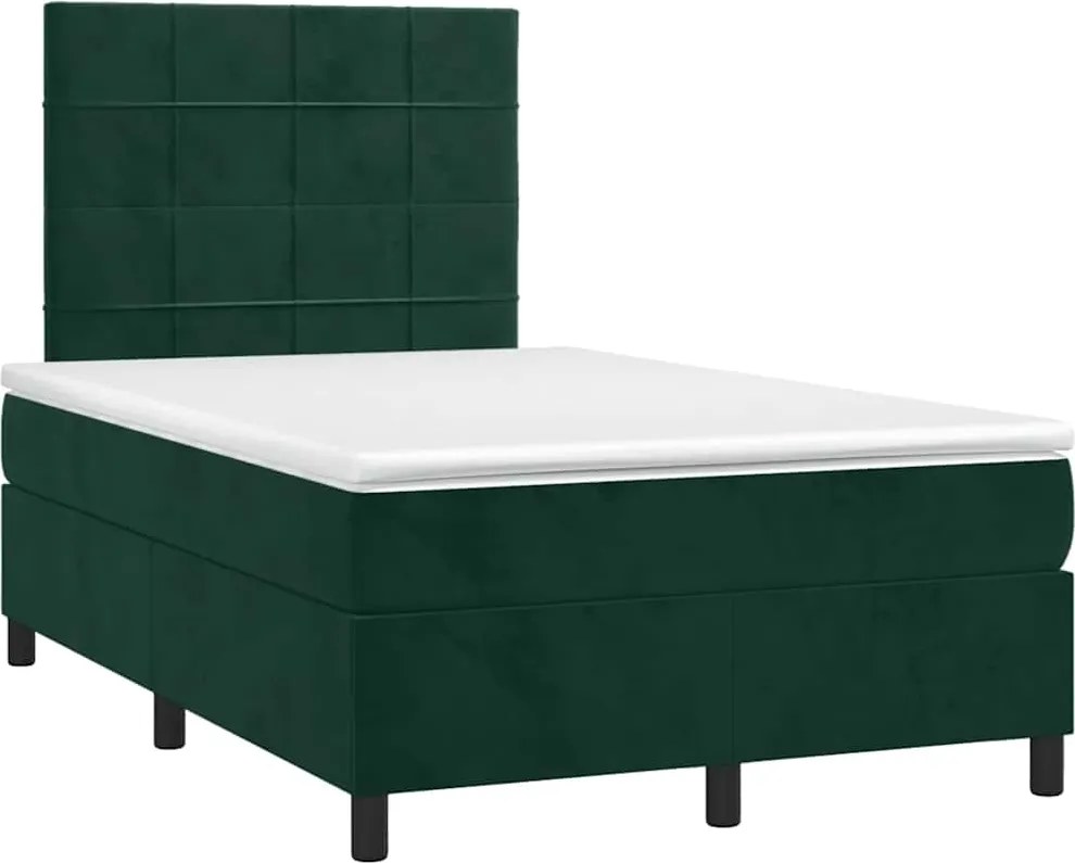 Box spring postel s matrací a LED tmavě zelená 120x190 cm samet 3270314