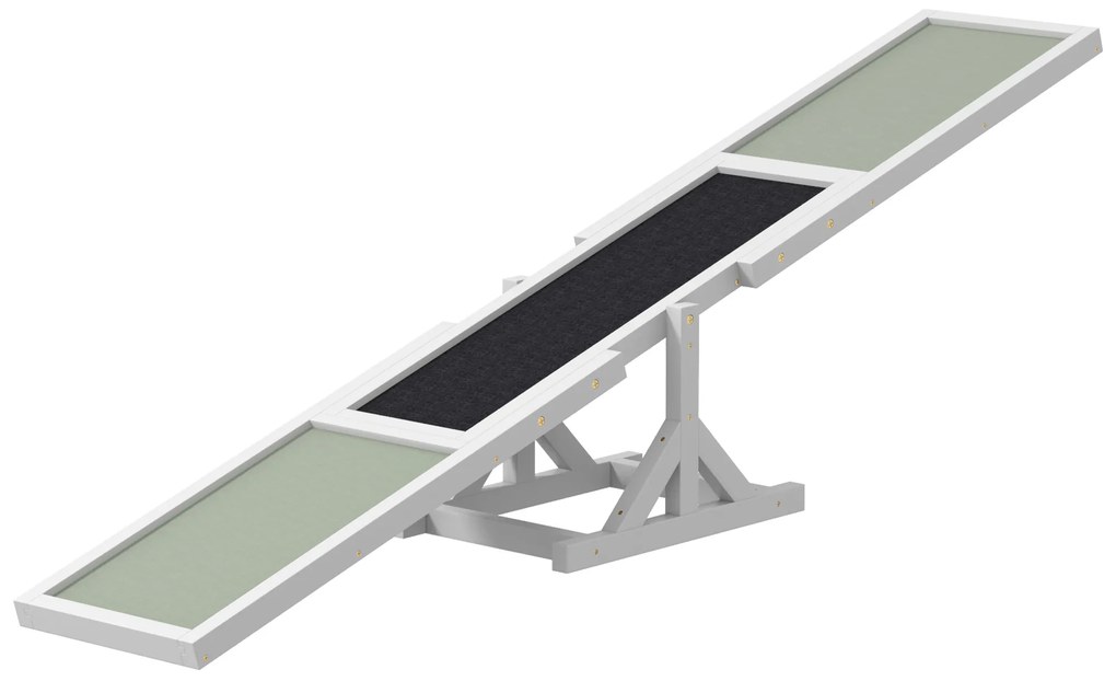 PawHut houpačka pro psy, dřevěná houpačka pro agility, protiskluzová rampa pro psy do 30 kg, pro rovnováhu, 180 x 30 x 30 cm Bílá