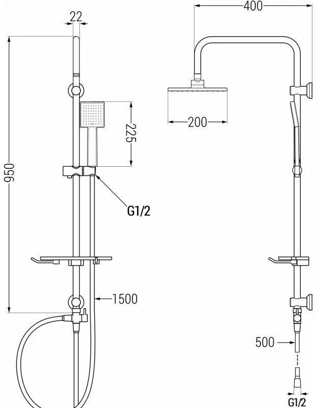 Mexen sprchový set T45 s horní hlavicí čtvercovou, chromová, 798454593-00