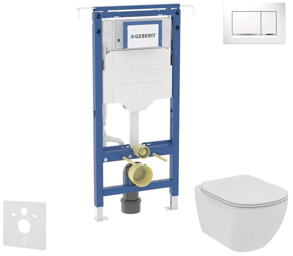 Geberit Duofix - Set předstěnové instalace, klozetu a sedátka Ideal Standard Tesi, tlačítka Sigma20, Rimless, SoftClose, bílá/chrom SANI11CD3106