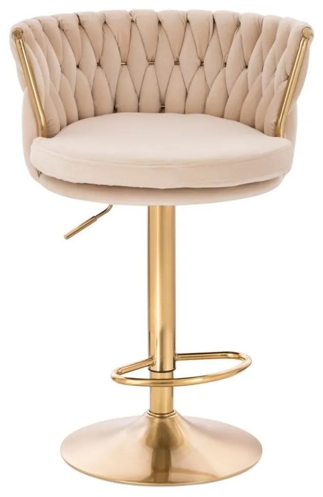 LuxuryForm DESIGN Barová židle LYON VELUR na zlaté kulaté podstavě - krémová