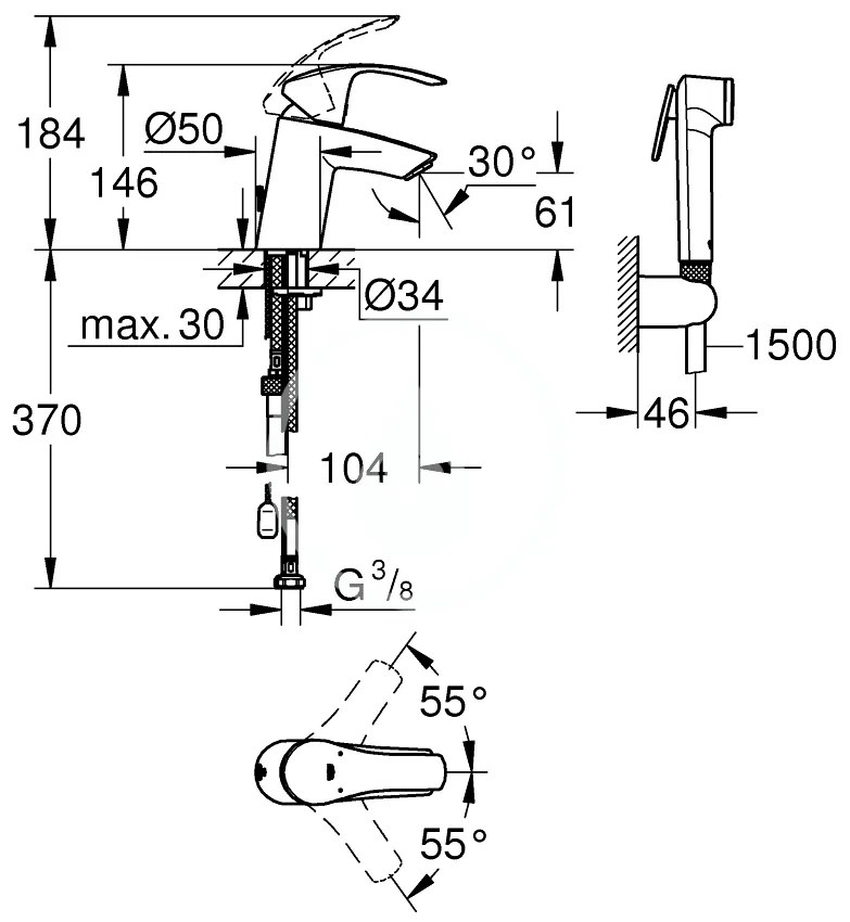 Grohe - Páková umyvadlová baterie S, chrom