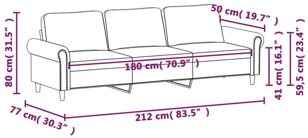 3místná pohovka modrá 180 cm samet - Default Title